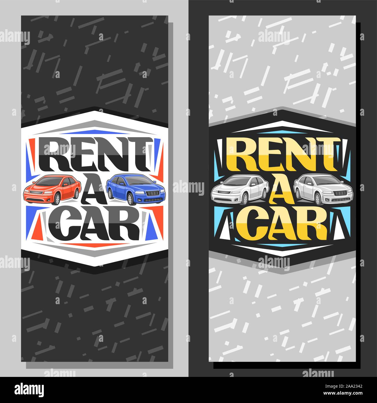 Vector layouts for Rent a Car, coupons with 2 cartoon different ...