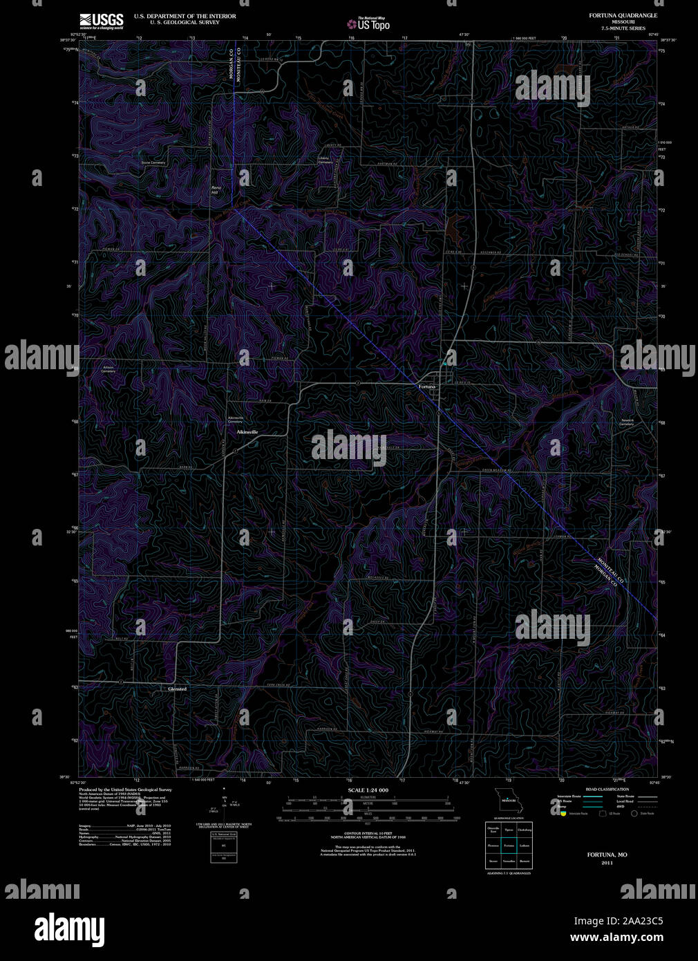 USGS TOPO Map Missouri MO Fortuna 20111222 TM Inverted Restoration ...