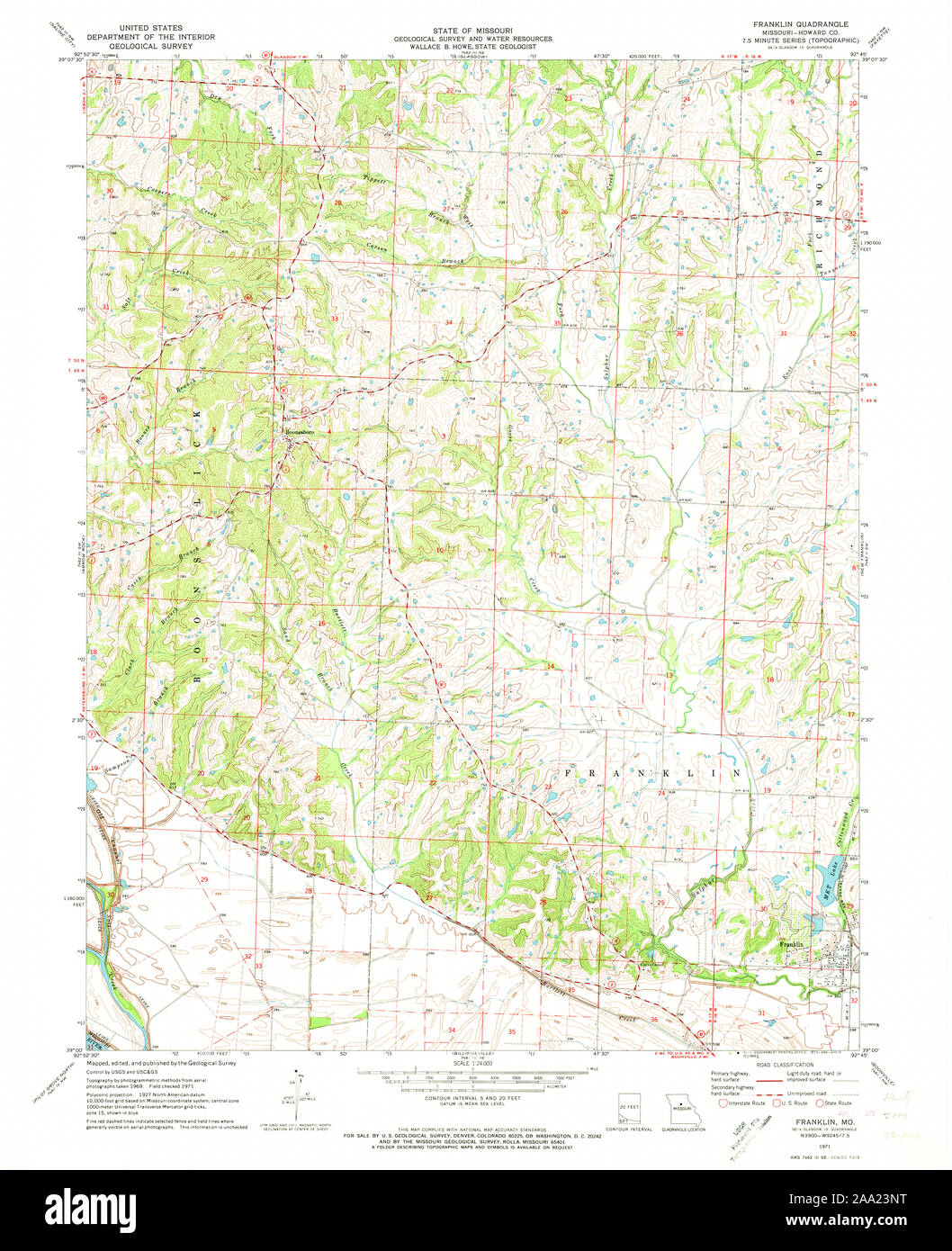USGS TOPO Map Missouri MO Franklin 322705 1971 24000 Restoration Stock ...
