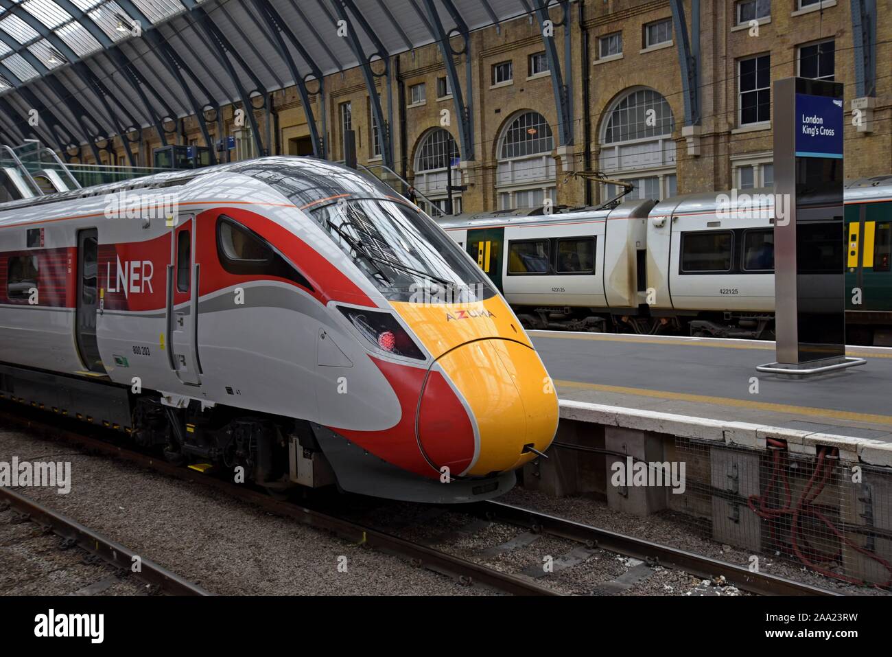 The new LNER Azuma trains built by Hitachi and launched in 2019 seen at ...