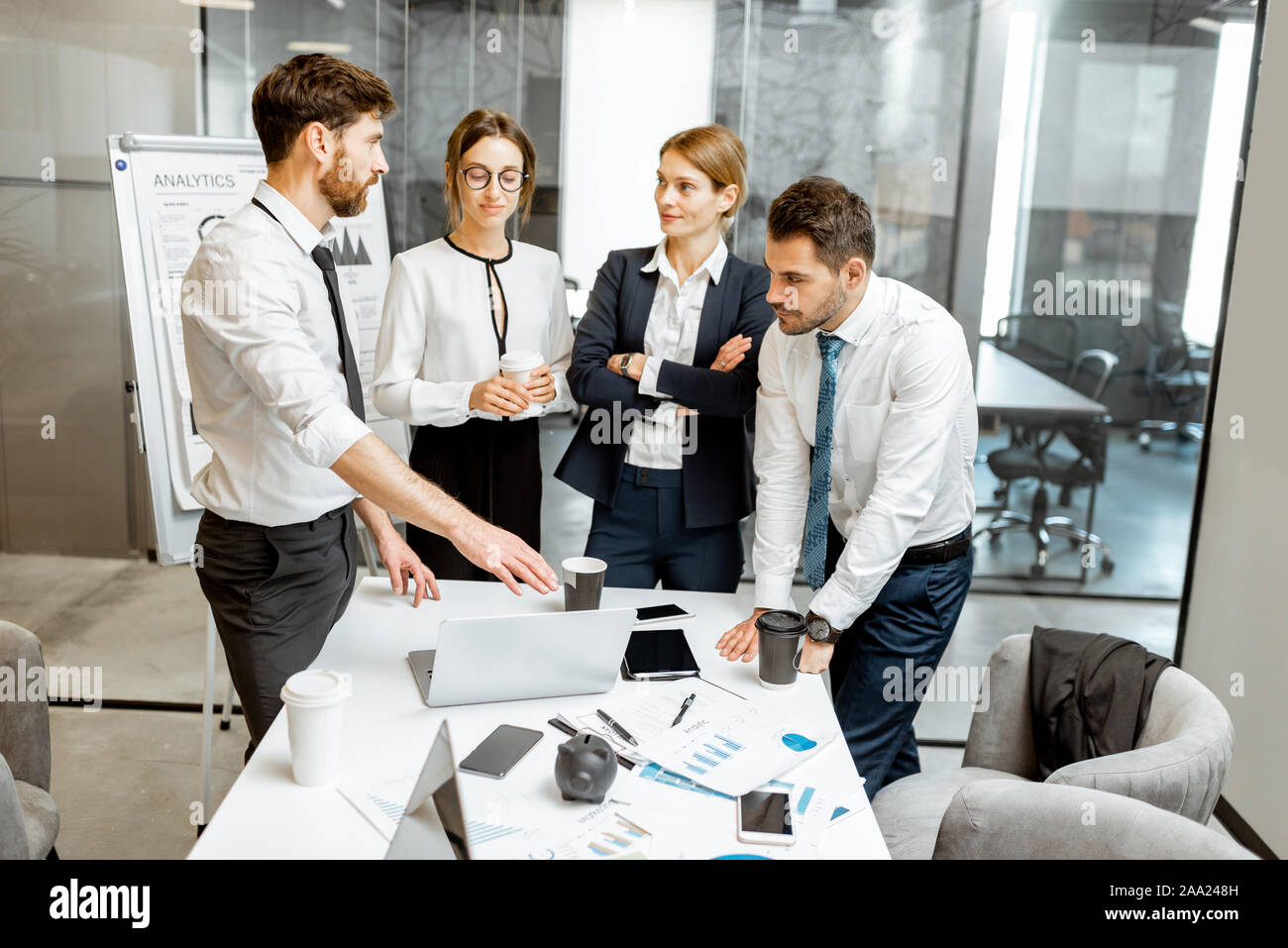 Business people hard working during a conference, standing together ...