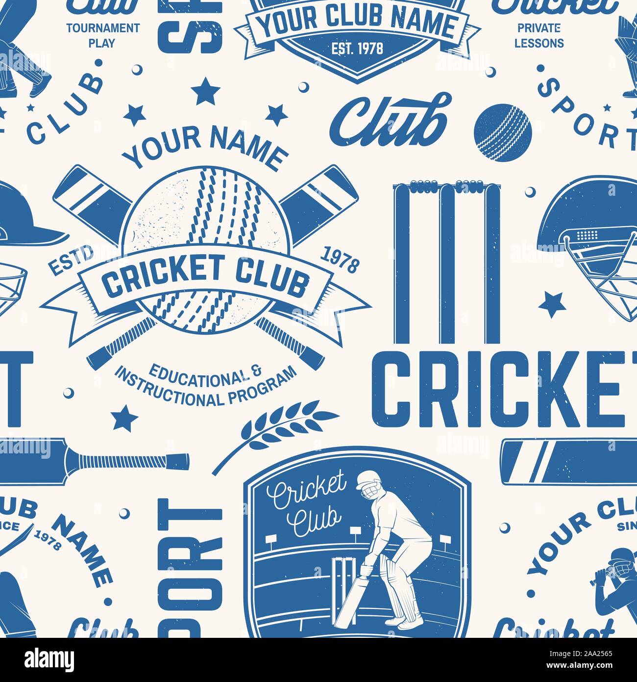Cricket club seamless pattern or background. Vector illustration ...