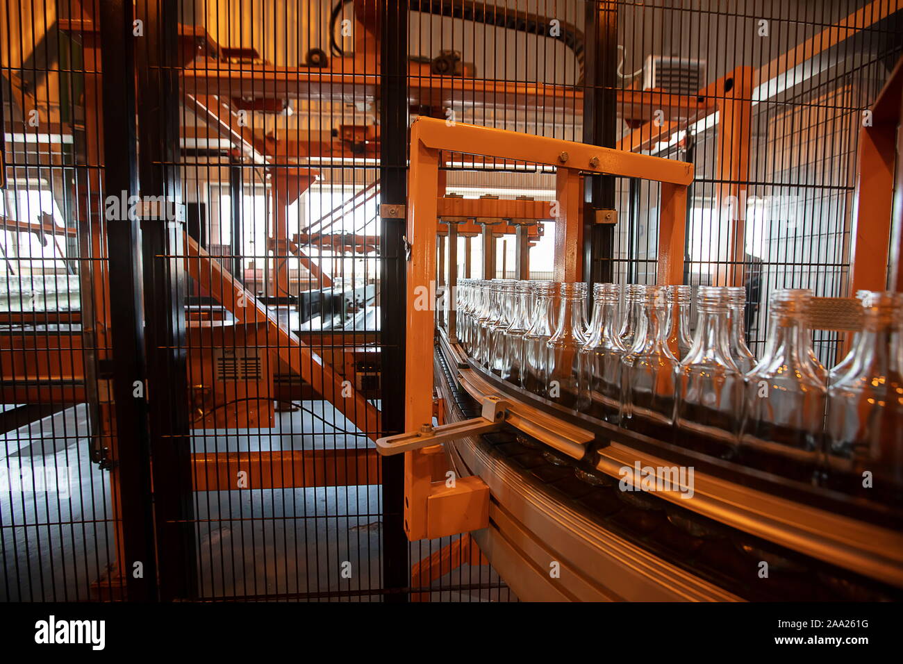 Glassworks. Glass industry. Glass bottle packaging Line Stock Photo - Alamy