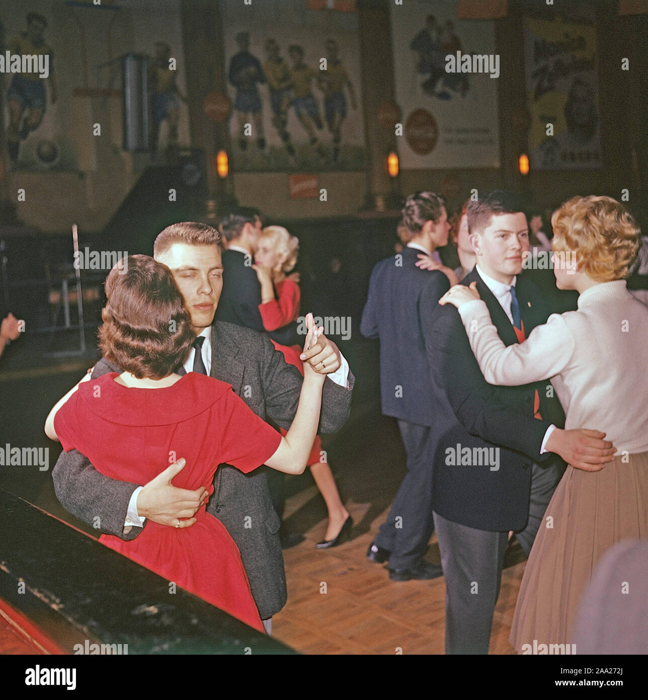 Dancing in the 1950s. The dance floor is filled with dancing couples ...