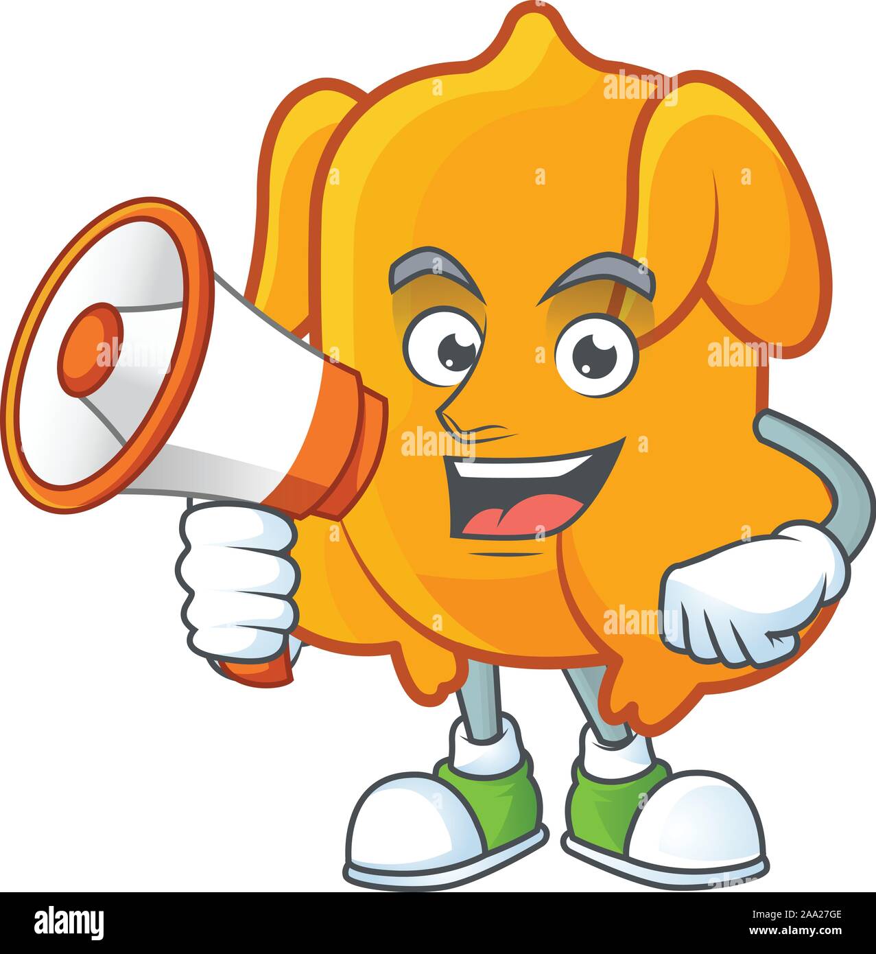 Delicious fried chicken with mascot a with holding megaphone Stock ...