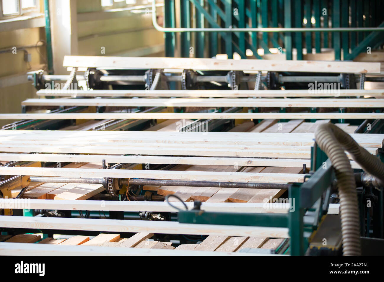 Wood processing plant. Wood cutting workshop Stock Photo - Alamy