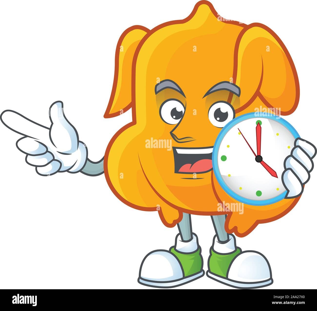 Cartoon character fried chicken with mascot with bring clock Stock ...