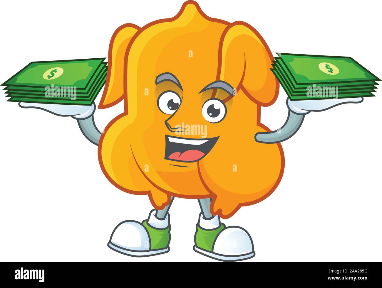 Fried chicken cartoon with the character holding money Stock Vector ...