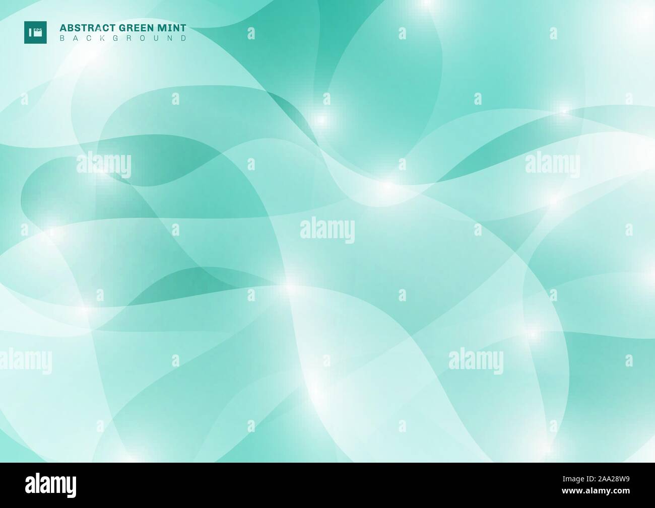 Abstract curve form shapes overlapping with lighting on green mint ...