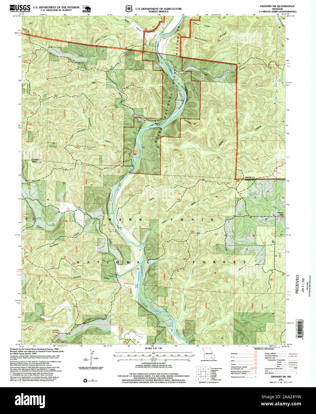 USGS TOPO Map Missouri MO Grandin SW 322803 1997 24000 Restoration ...