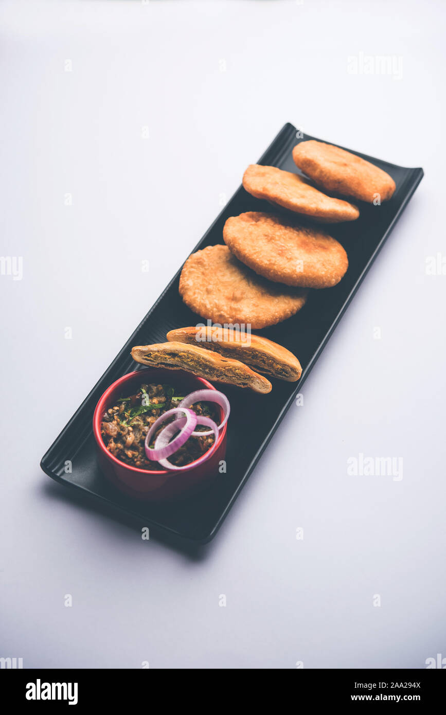 Fried Sattu Litti chokha served with Baingan Bharta, onion and pickle ...