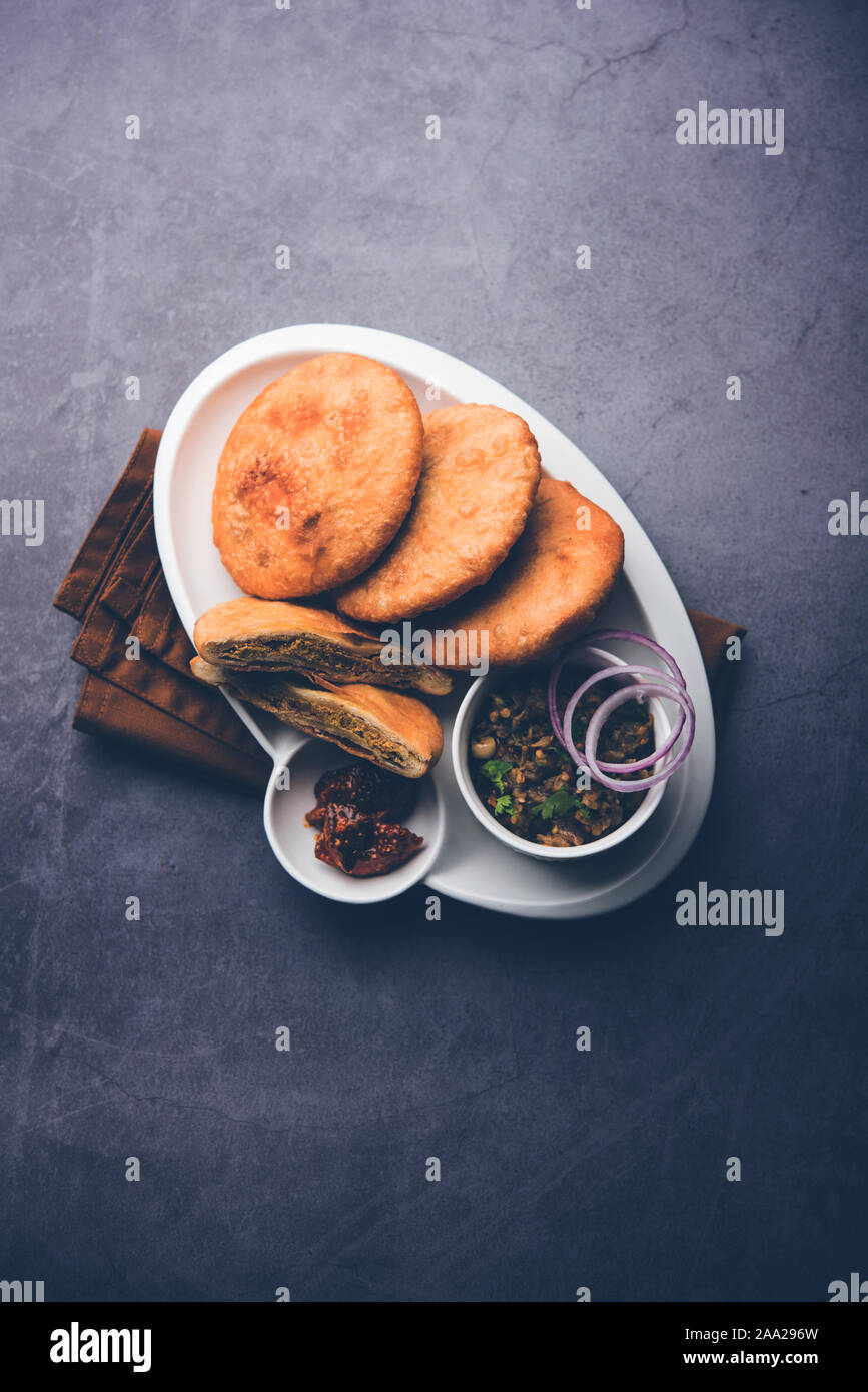 Fried Sattu Litti chokha served with Baingan Bharta, onion and pickle ...