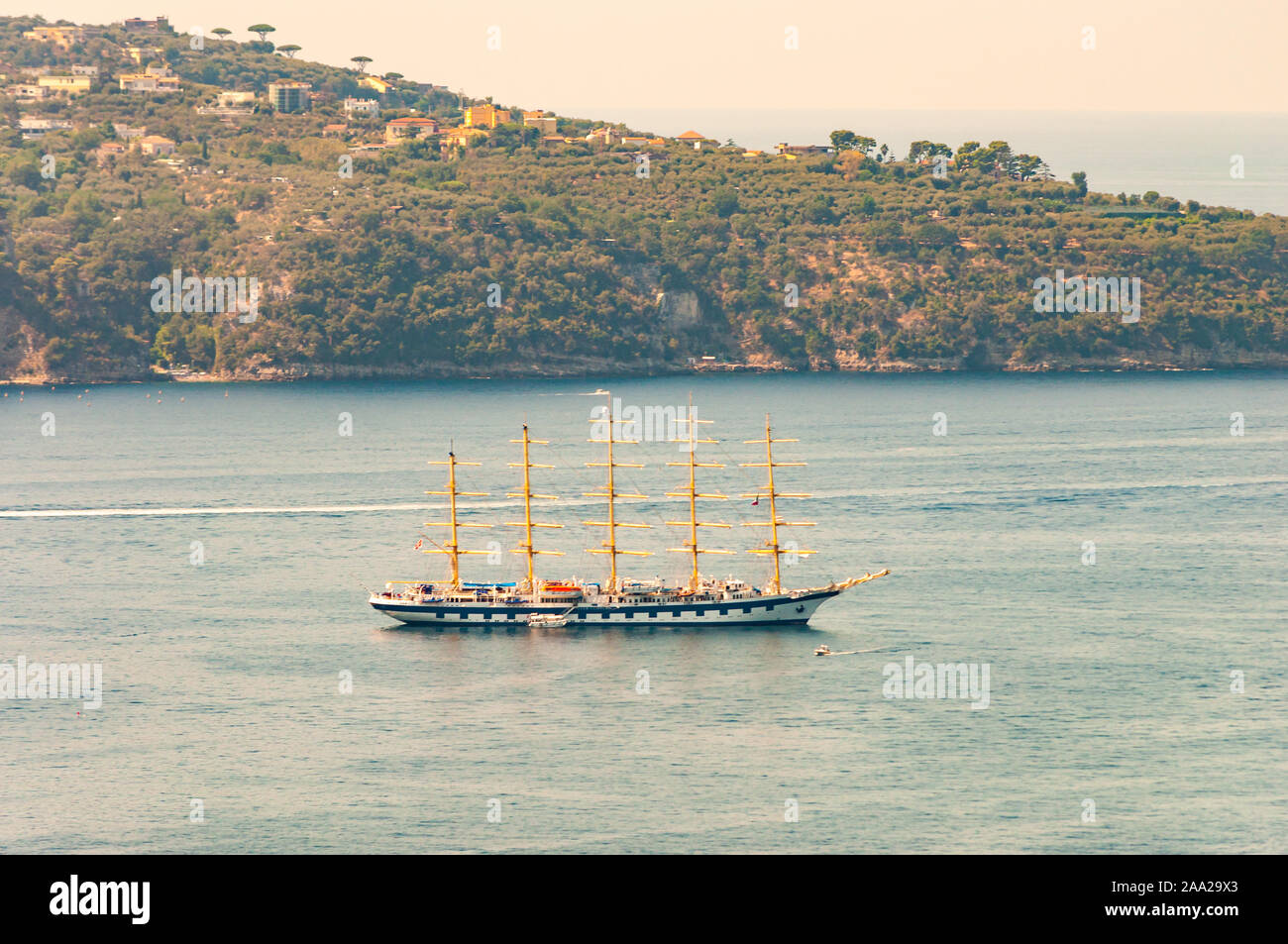 Medieval sailing with five masts floating in near the Tyrrhenian sea ...