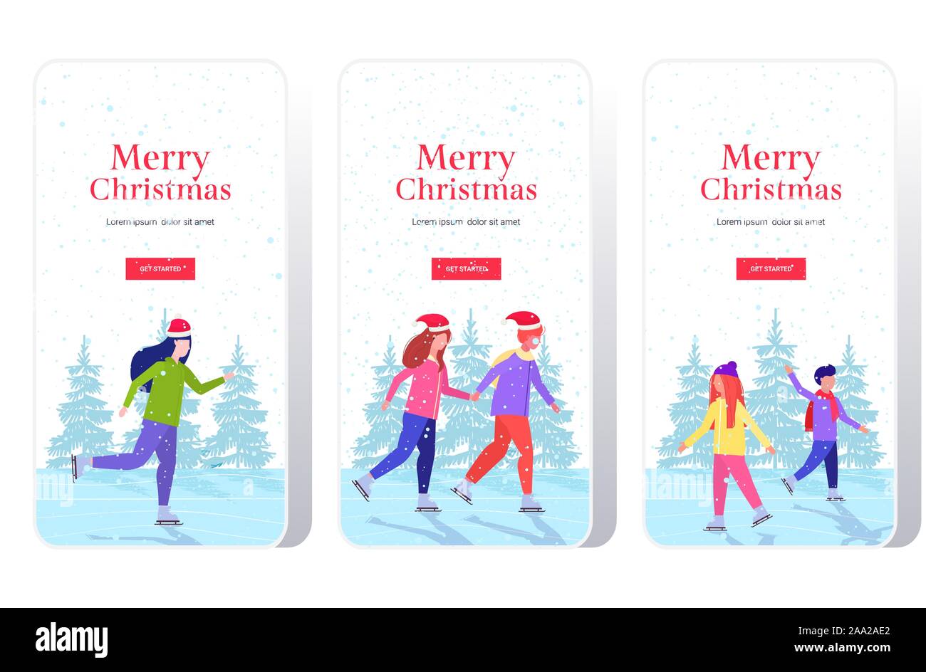 people skating on ice rink winter sport activity recreation at holidays ...