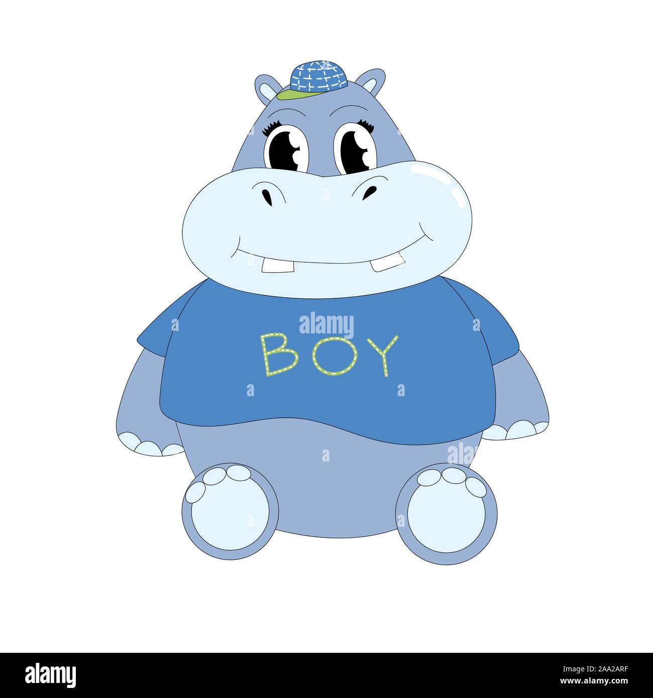 Cartoon cute vector hippo in a blue t-shirt and cap Stock Vector Image ...