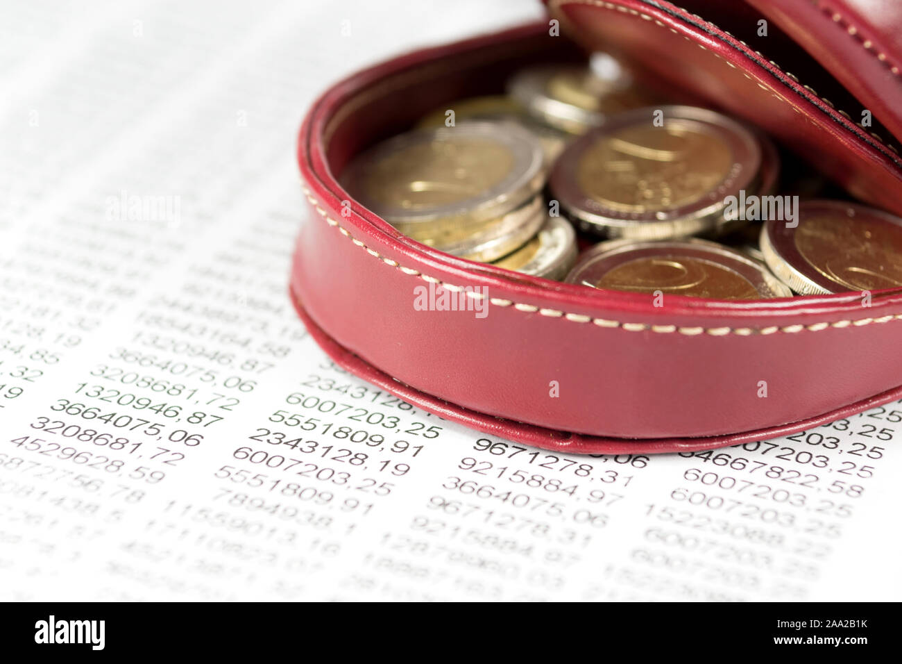 Wallet, Euro coins and spreadsheet Stock Photo - Alamy