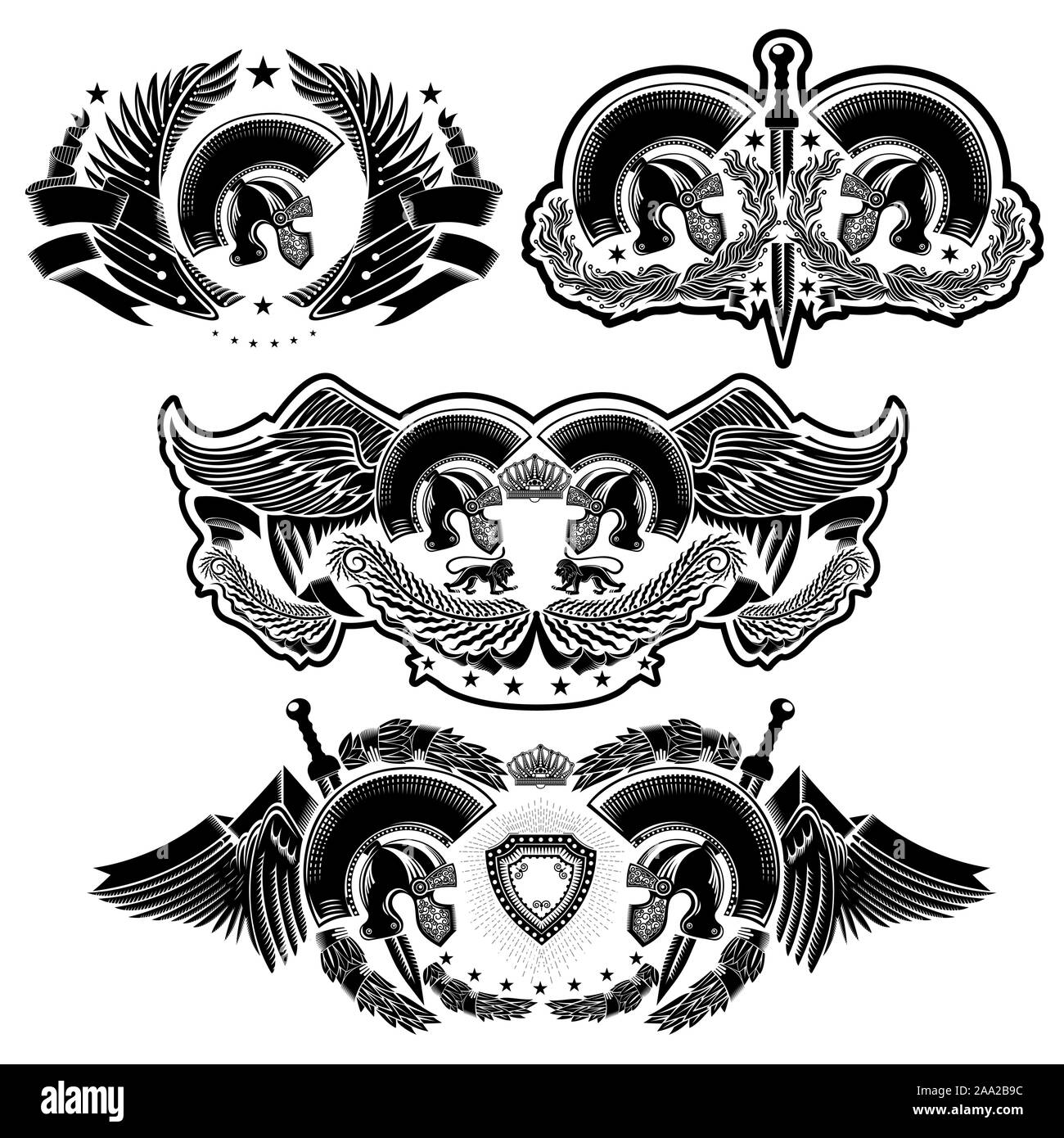 Vintage sword labels logo set Black and White Stock Photos & Images - Alamy