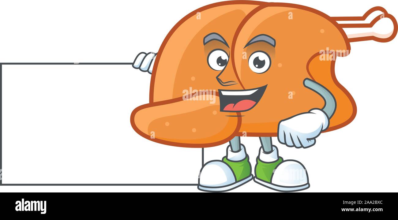 Roast turkey food cartoon with character grinning with board Stock ...