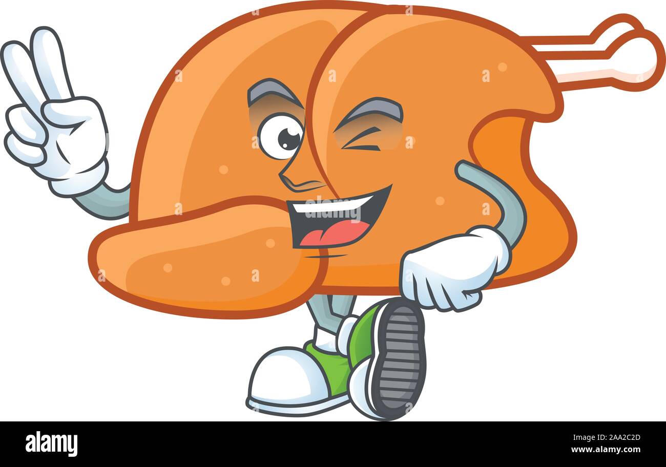 Cartoon roast turkey in the character shape two finger Stock Vector ...