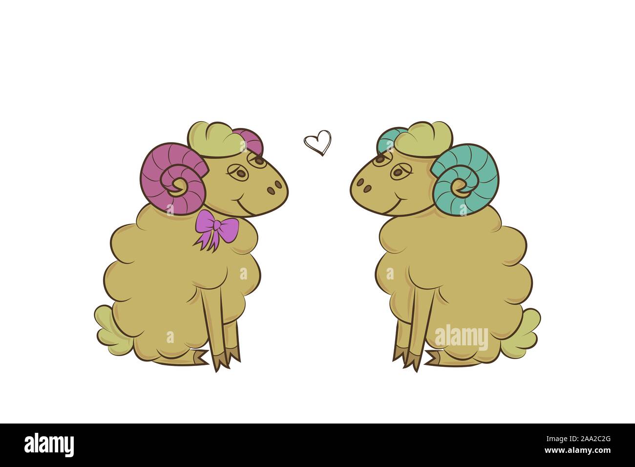 Boy and girl sheep. Valentine day. Heart, love Vector illustration ...