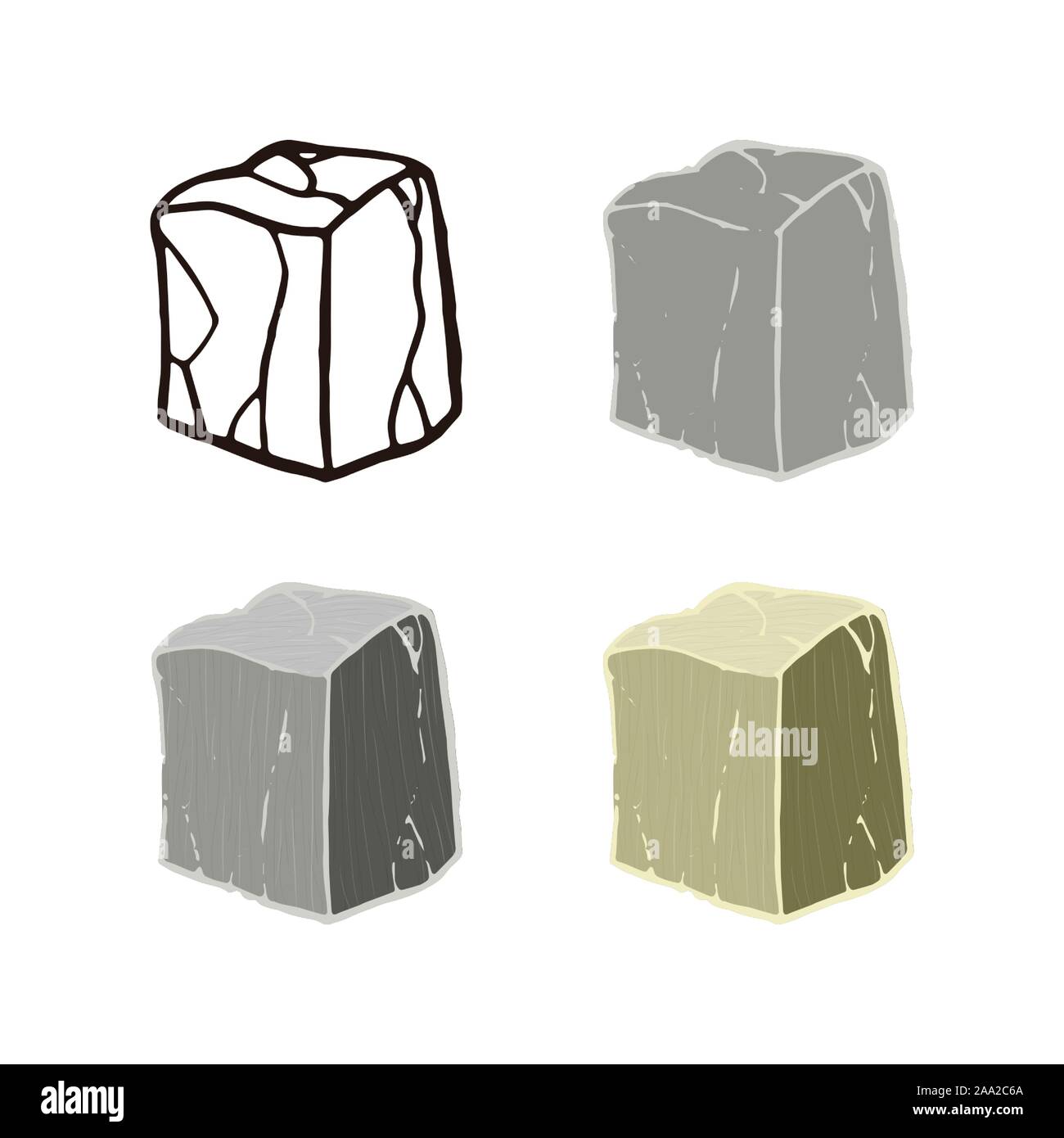 Stone set cube shape. Outline sketch, flat style and realistic. Vector ...