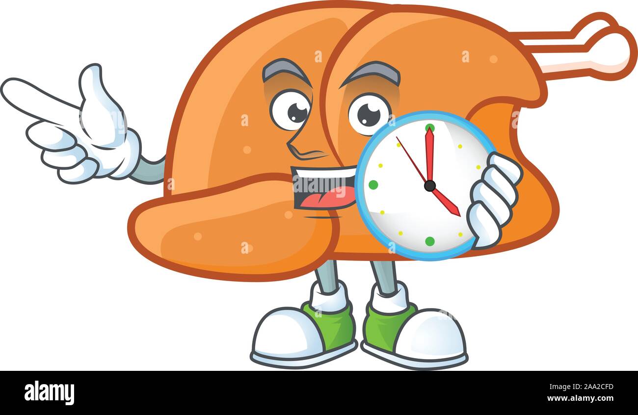 Cartoon roast turkey in the character shape with bring clock Stock ...