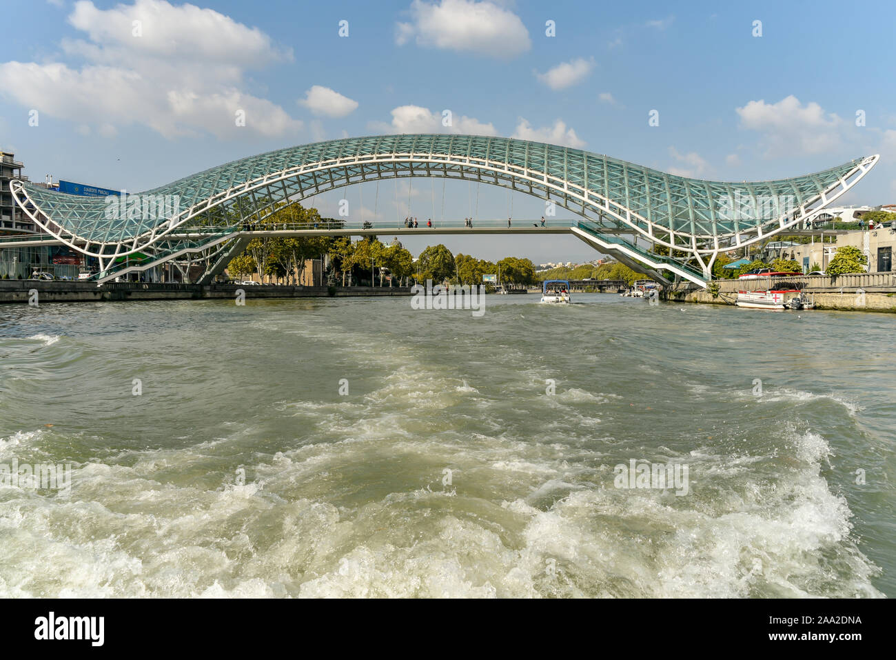 Kura River, Tbilisi city view from boat ride on the Kura River, October ...