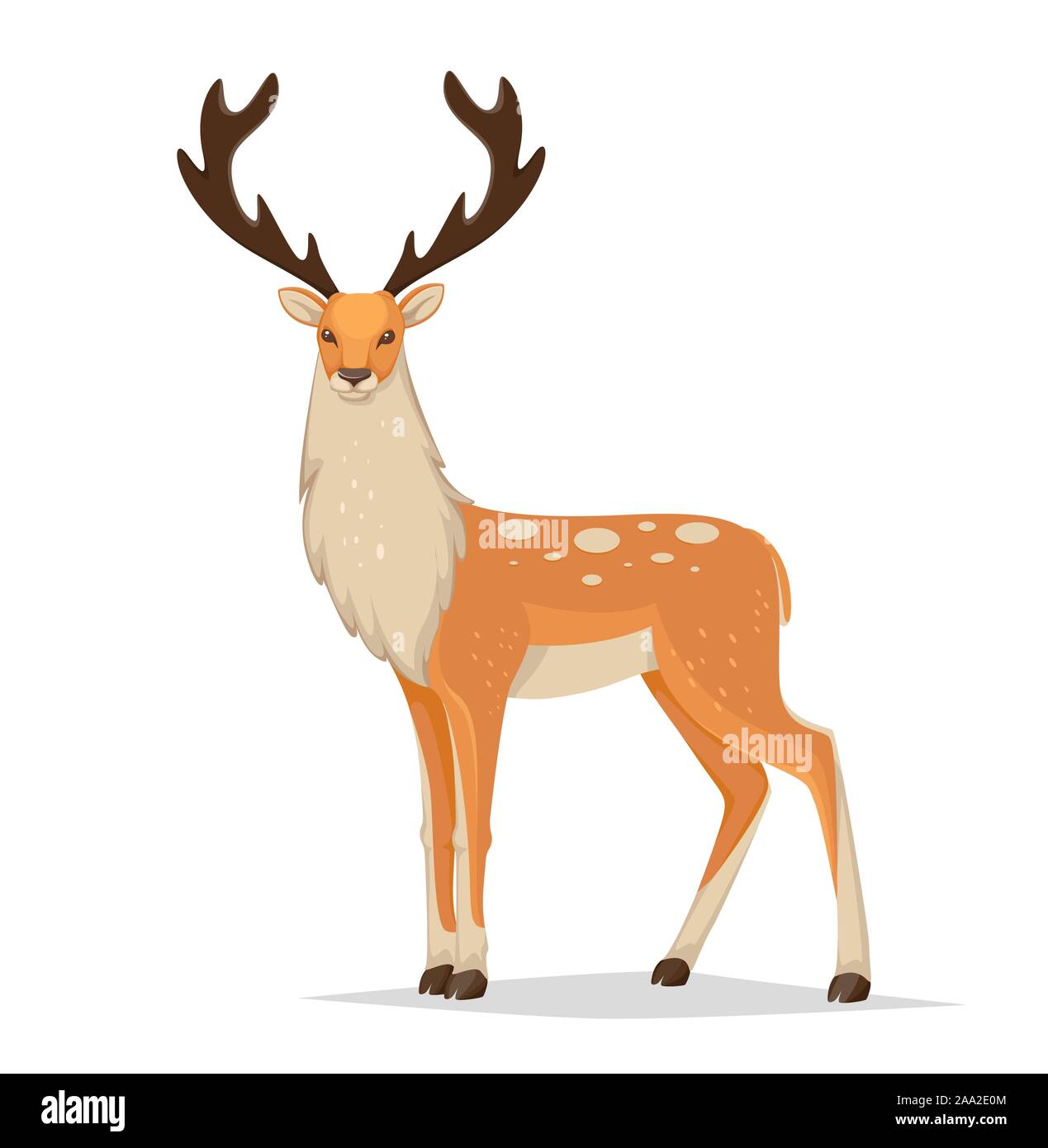 Beautiful male reindeer with big antlers. Cartoon deer. Vector ...