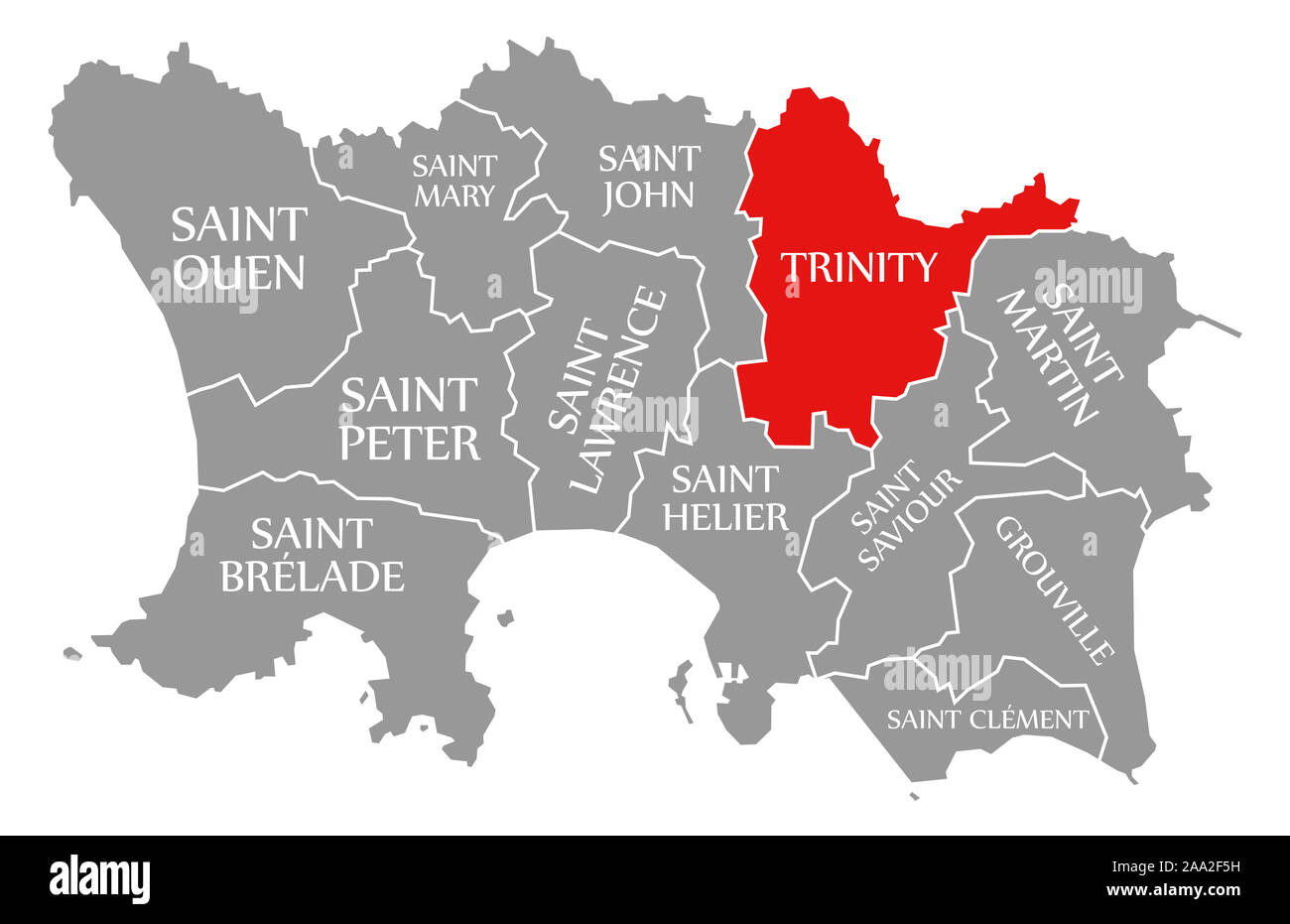 Trinity red highlighted in map of Jersey Stock Photo - Alamy