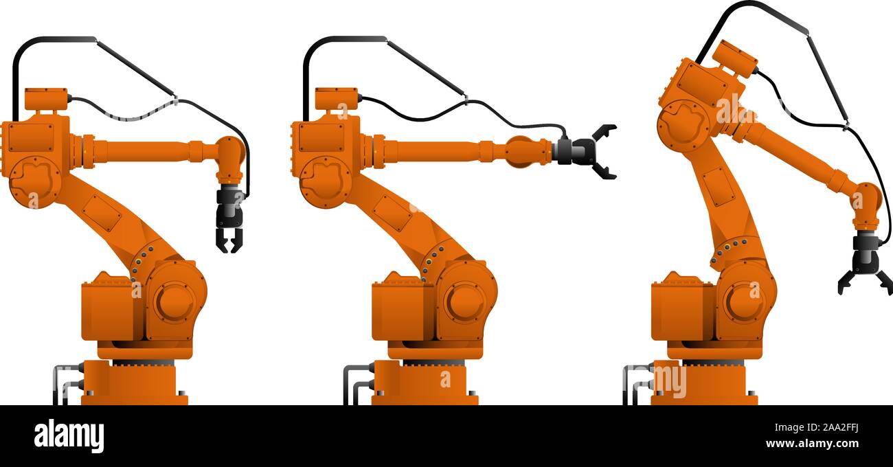 Set of assembly robots isolated on white background. Vector ...