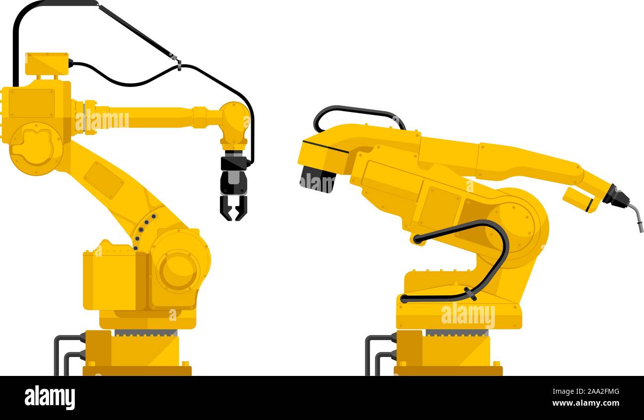 Set of assembly robots isolated on white background. Vector ...