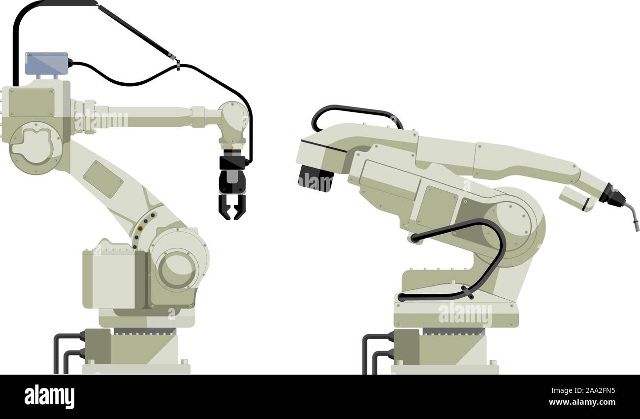 Set of assembly robots isolated on white background. Vector ...