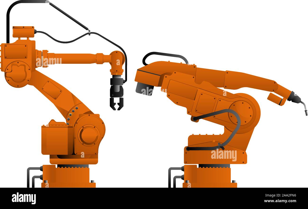 Set of assembly robots isolated on white background. Vector ...