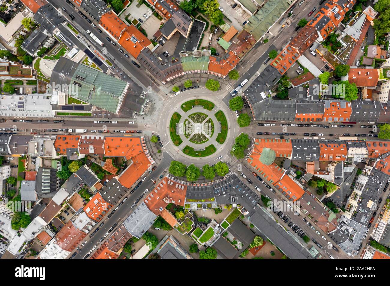 Aerial view, Gartnerplatz, roundabout with streets, Munich, Upper ...