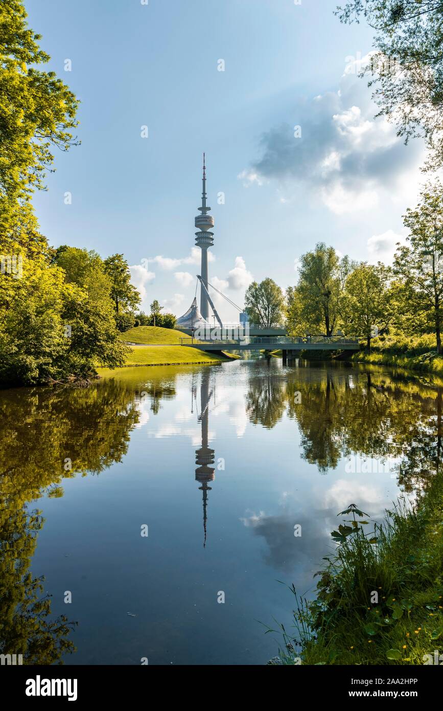 Olympic grounds, park with Olympic lake and television tower, Olympic ...