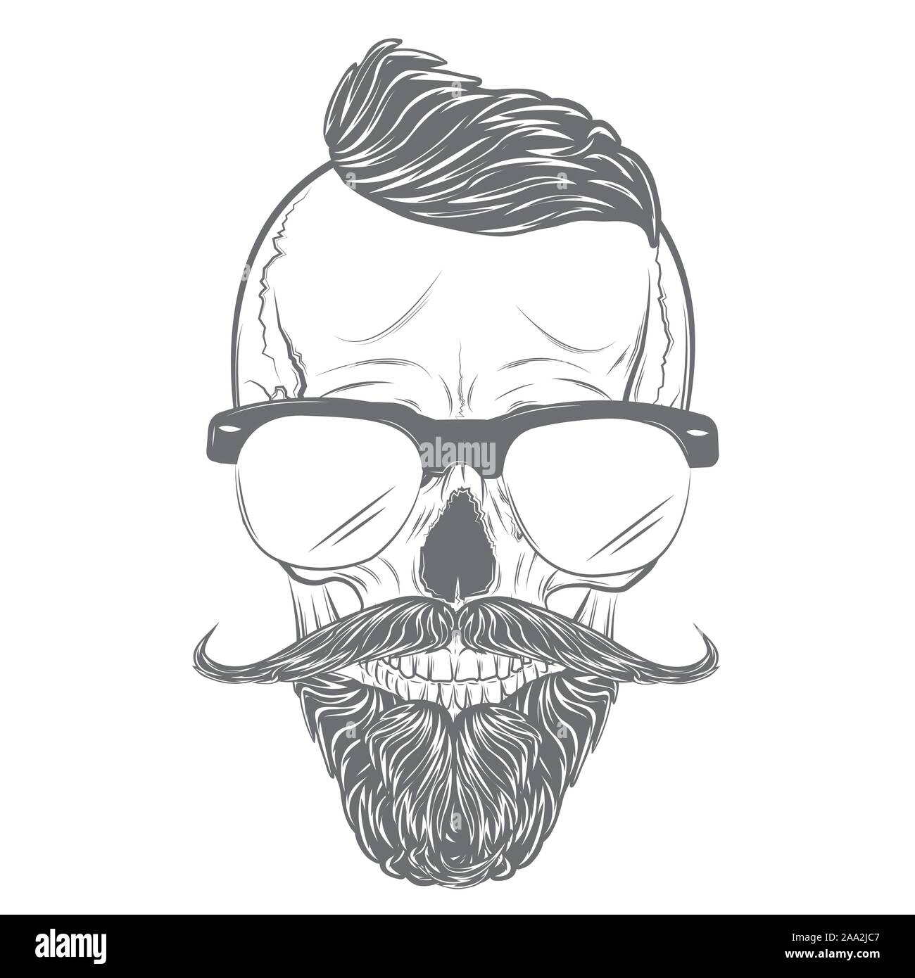 Hipster skull with mustache. Skull print, skull illustration isolated ...