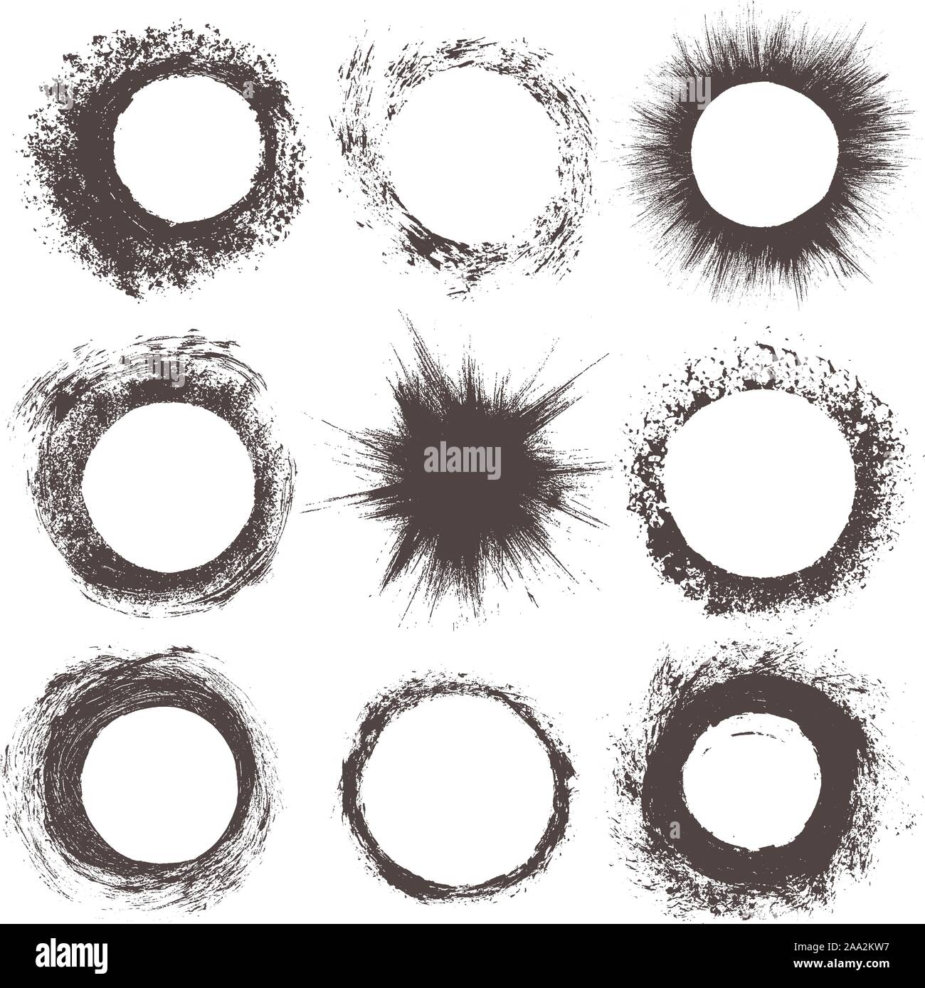 Set of grunge circle frames. Damage round grunge shape silhouette ... Set of grunge circle frames. Damage round grunge shape silhouette ...