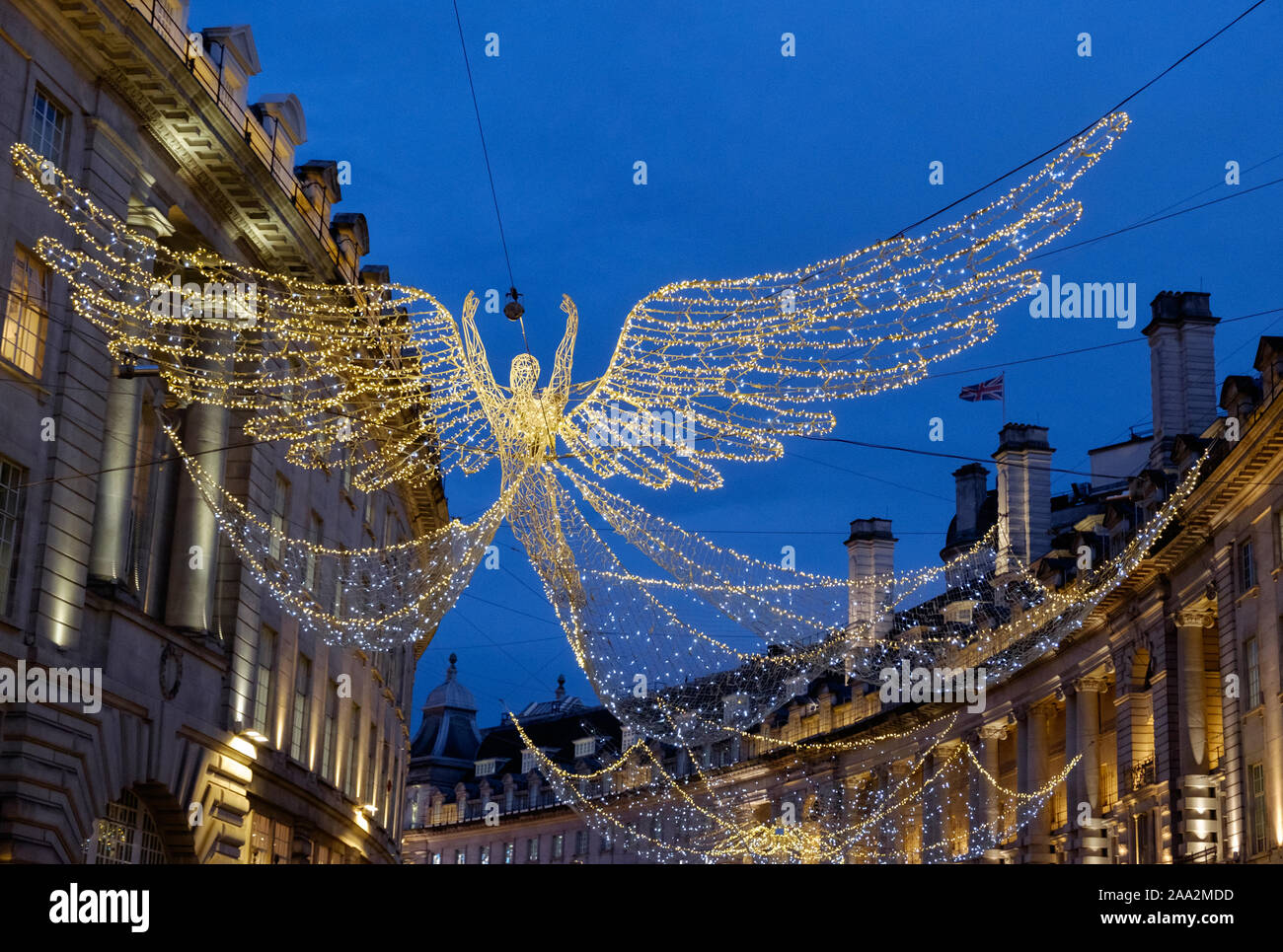 Close up of Christmas Angel Decorative Lights above Regent street ...