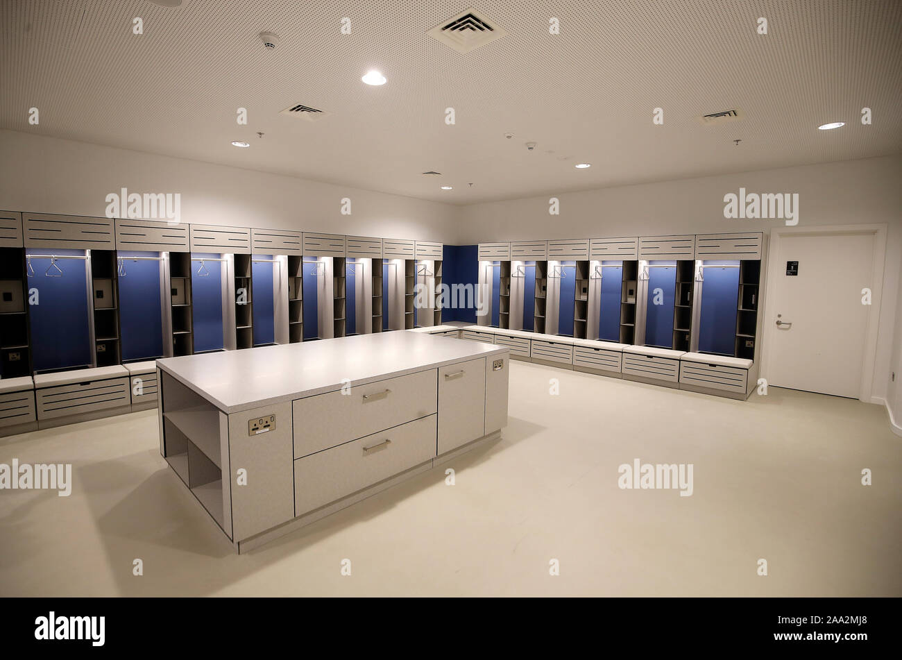 A general view of the changing rooms at the Al Janoub Stadium, Doha ...