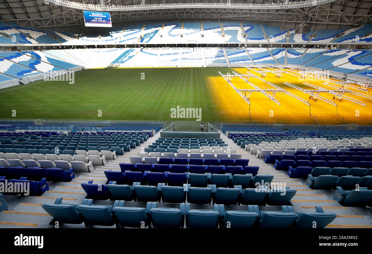 A general view showing the pitch at the Al Janoub Stadium, Doha, Qatar ...
