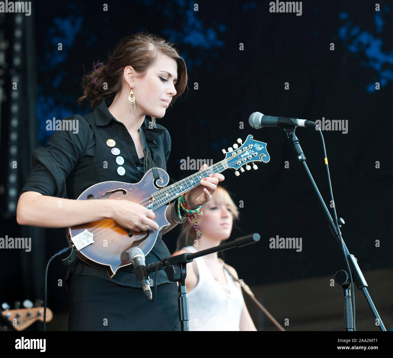 Rebecca and Megan Lovell of US folk-rock band, Larkin Poe performing at ...