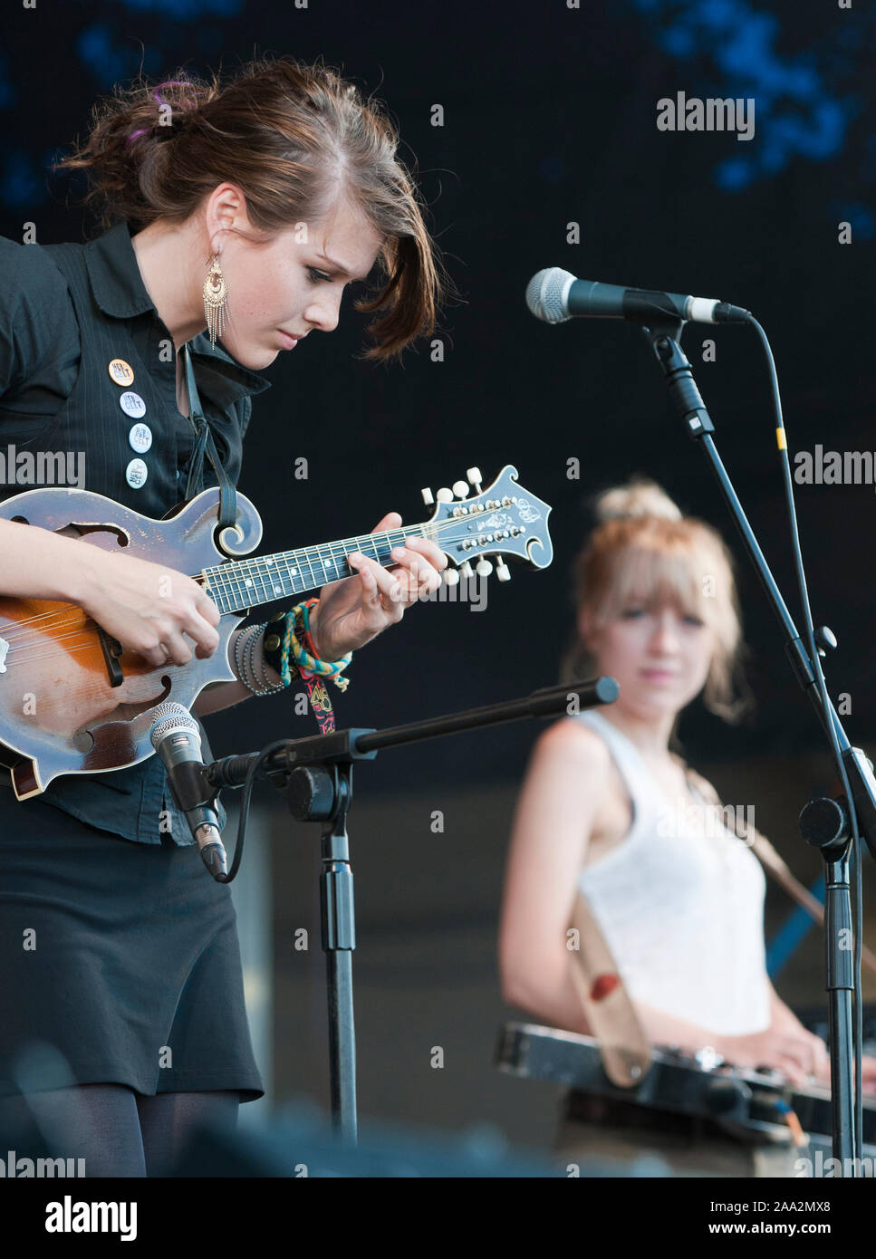 Rebecca and Megan Lovell of US folk-rock band, Larkin Poe performing at ...
