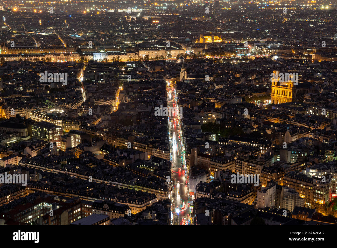 Paris night view aerial cityscape landscape Stock Photo - Alamy