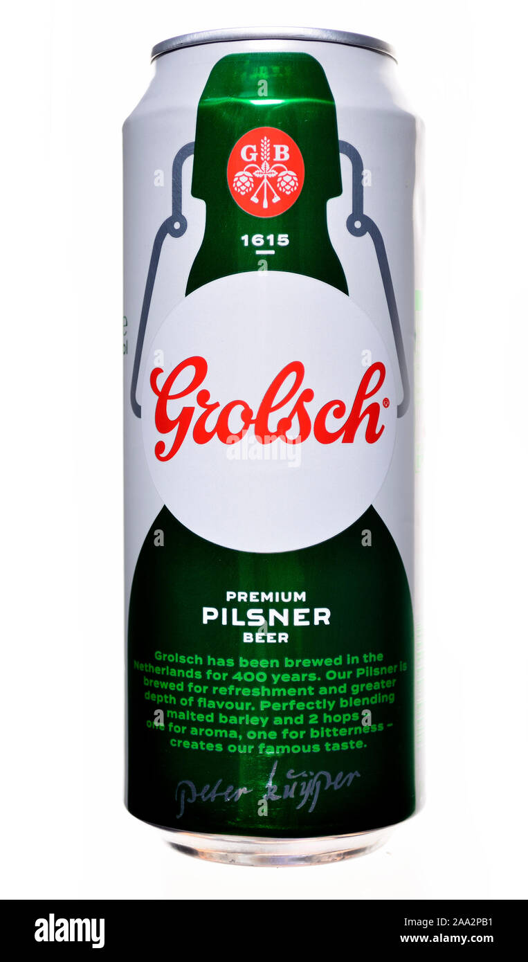 Grolsch beer can - Dutch lager Stock Photo - Alamy