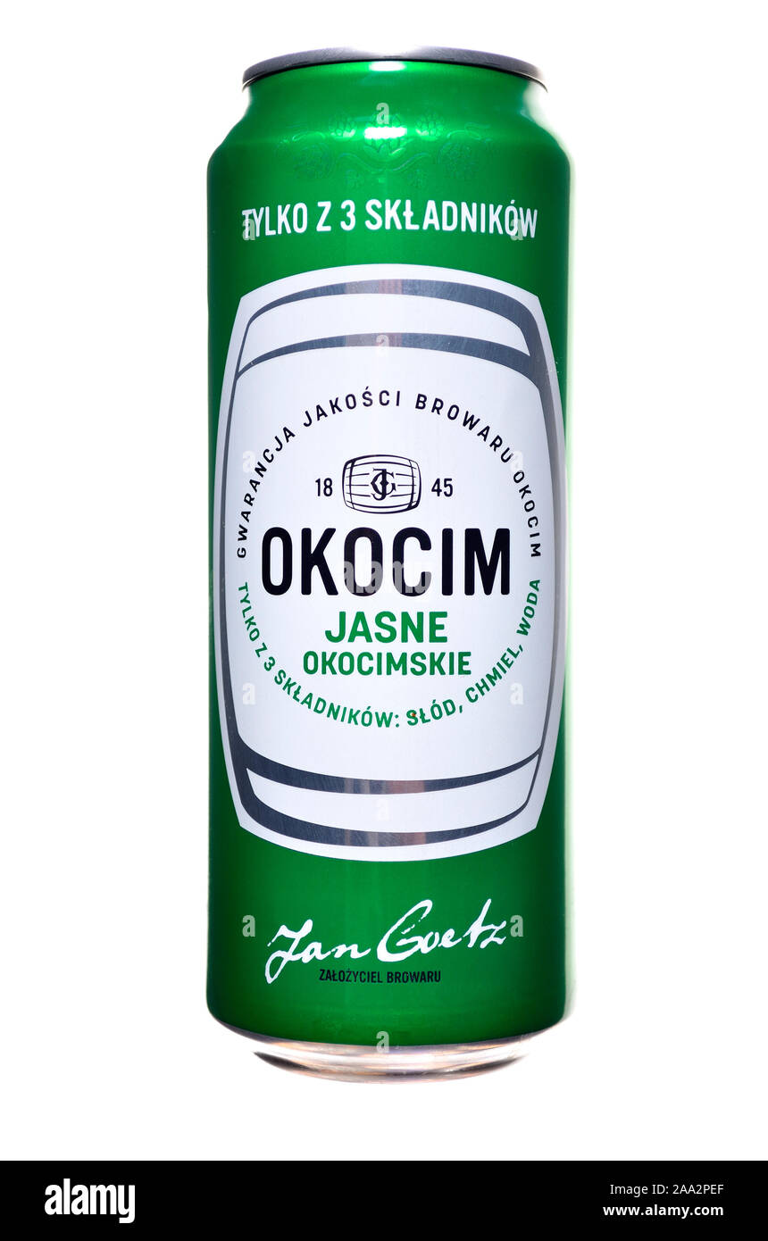 Polish beer can - Okocim pils Stock Photo - Alamy