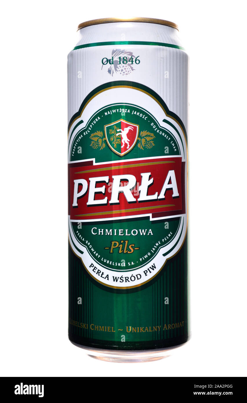 Polish beer can - Perla pils Stock Photo - Alamy