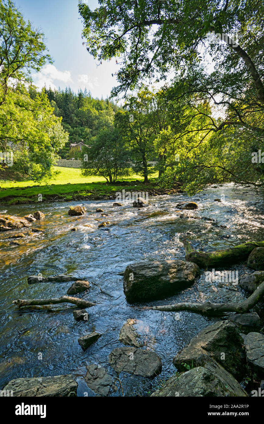 Betws y Coed, picnic spot, path, trail, along banks, river Llugwy; near ...