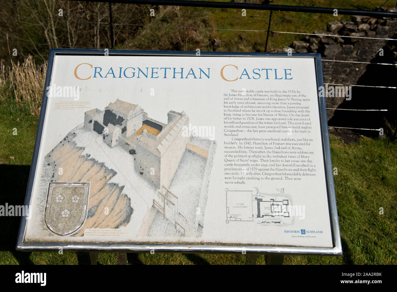Information board about Craignethan Castle inside the castle grounds ...