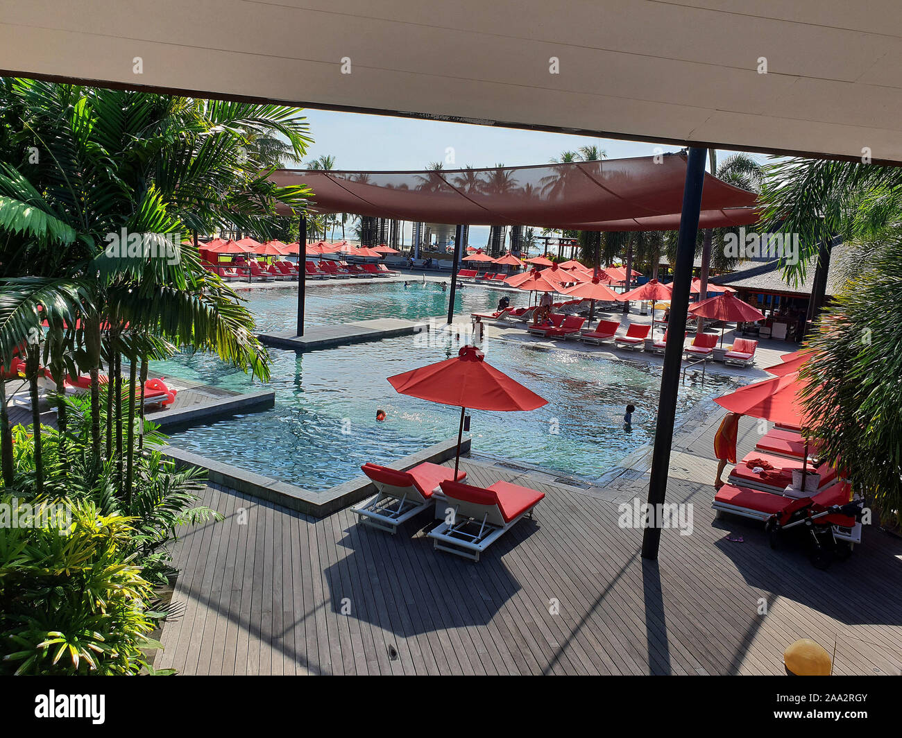 View of the Club Med beach resort swimming pool, Bali, Indonesia Stock ...