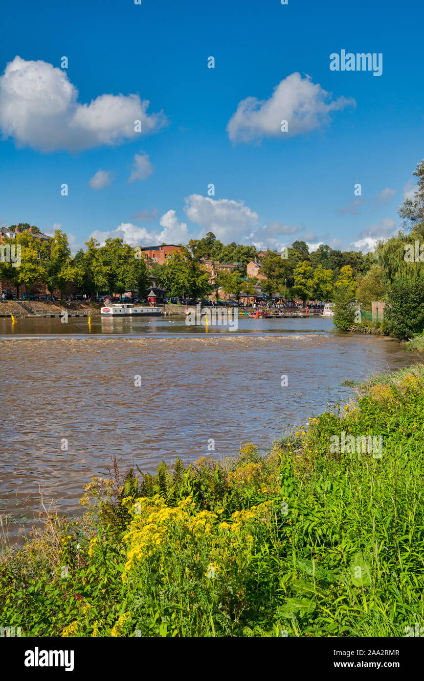 Chester city, River Dee, weir, sunny, Cheshire, England, UK Stock Photo ...